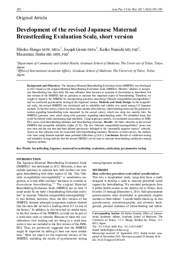 (PDF) Development of the revised Japanese Maternal Breastfeeding ...
