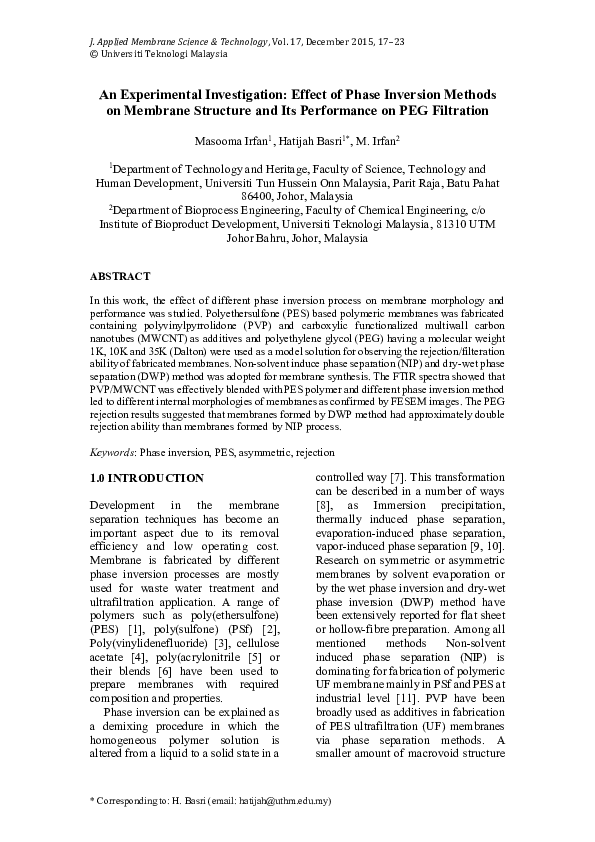 (PDF) An Experimental Investigation: Effect of Phase Inversion Methods ...