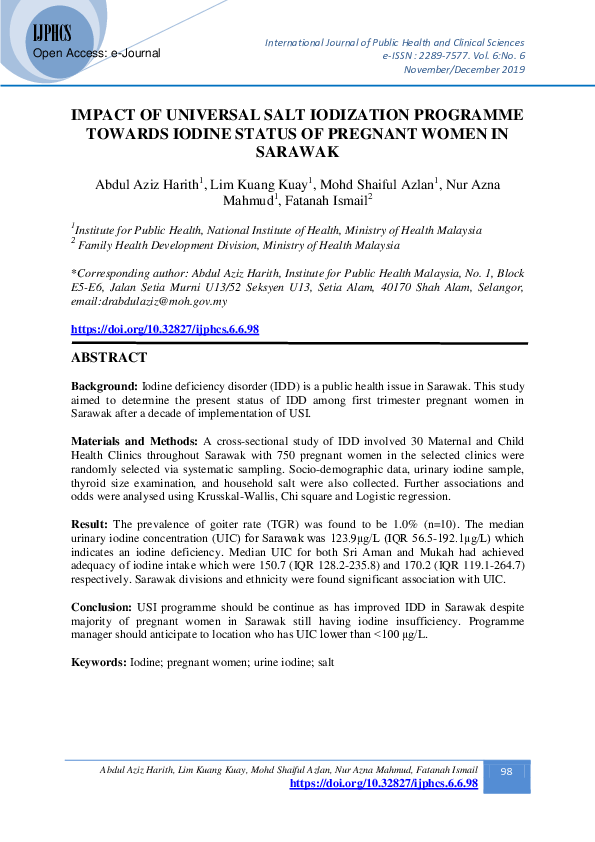 (PDF) Impact of Universal Salt Iodization Programme Towards Iodine ...