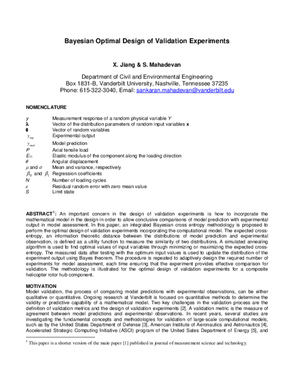 Pdf Bayesian Optimal Design Of Validation Experiments