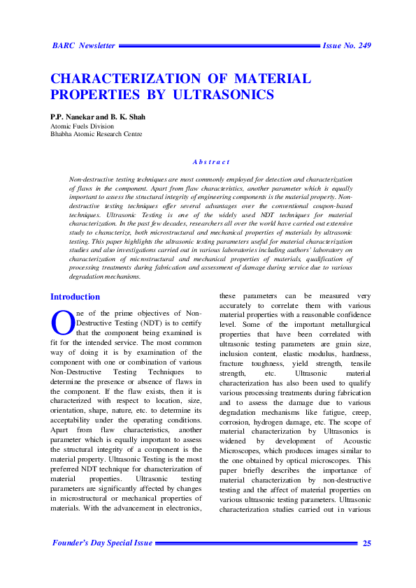 (PDF) Characterization of Material Properties by Ultrasonics