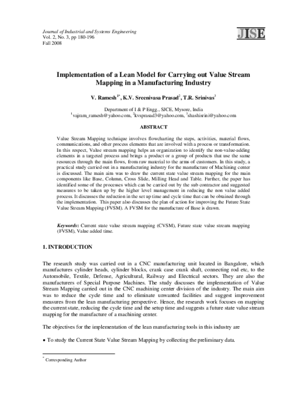 (PDF) Implementation of a Lean Model for Carrying out Value Stream Mapping in a Manufacturing ...