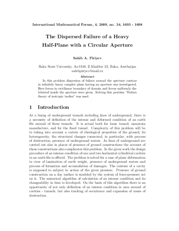 (PDF) The dispersed failure of a heavy half-plane with a circular aperture