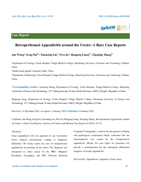(PDF) Retroperitoneal Appendicitis around the Ureter: A Rare Case Reports