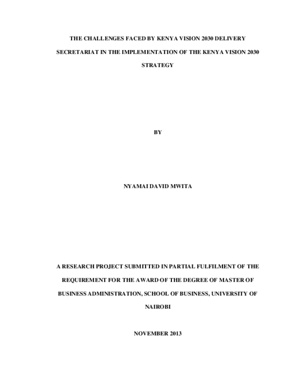 (PDF) The challenges faced by Kenya vision 2030 delivery secretariat in ...