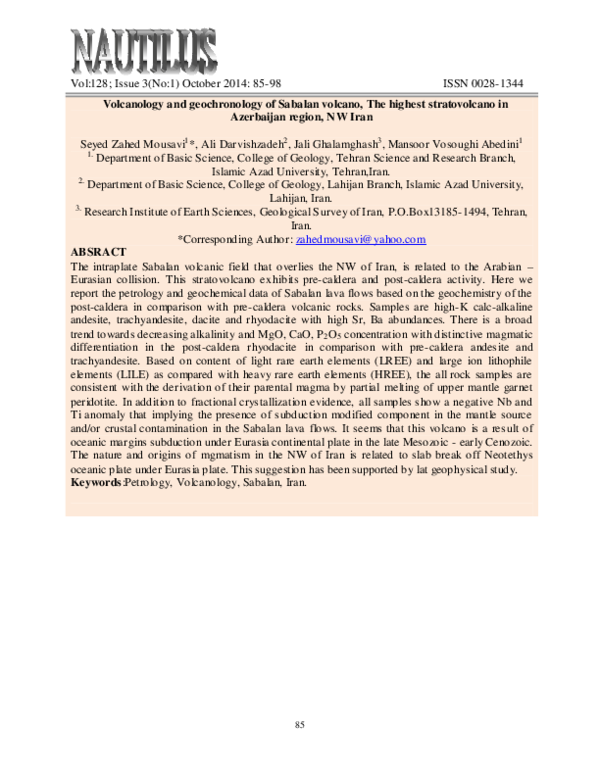 (PDF) Volcanology and geochronology of Sabalan volcano, The highest ...