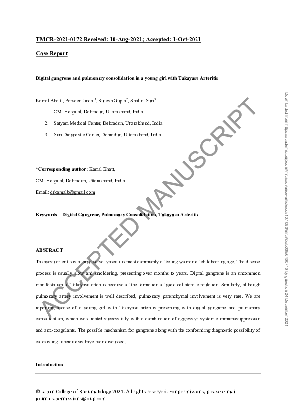 (PDF) Digital Gangrene and Pulmonary Consolidation in a Young Girl with ...