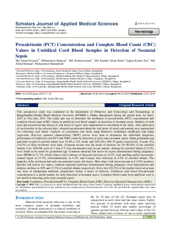 (PDF) PCT and CBC in Umbilical Cord Blood for Neonates