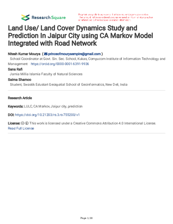 (PDF) Land Use/ Land Cover Dynamics Study and Prediction In Jaipur City ...