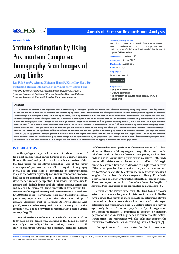 (PDF) Stature Estimation Using Postmortem Computed Tomography Scan ...
