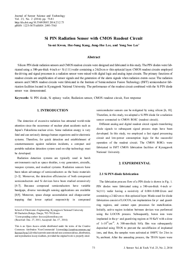 (PDF) Si PIN Radiation Sensor with CMOS Readout Circuit