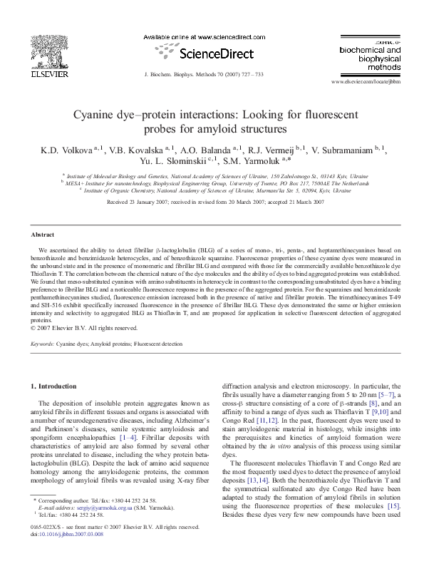 (PDF) Cyanine dye–protein interactions: looking for fluorescent probes ...
