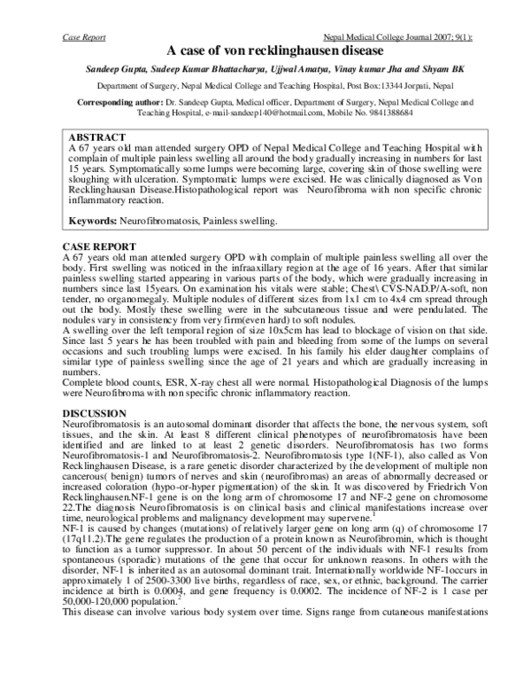 (PDF) A case of Von Recklinghausen disease