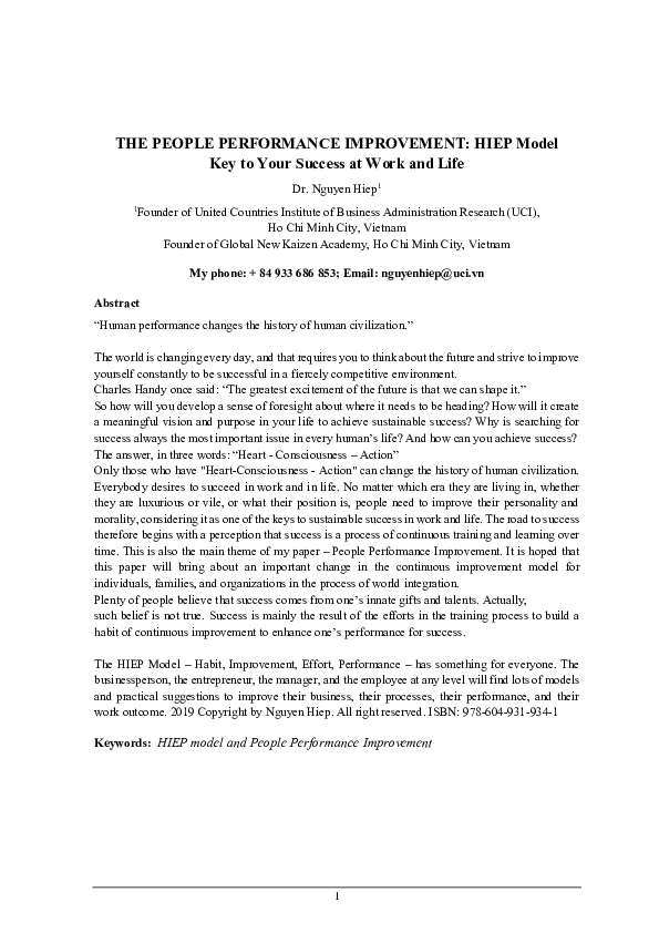 (PDF) THE PEOPLE PERFORMANCE IMPROVEMENT: HIEP Model Key to Your ...