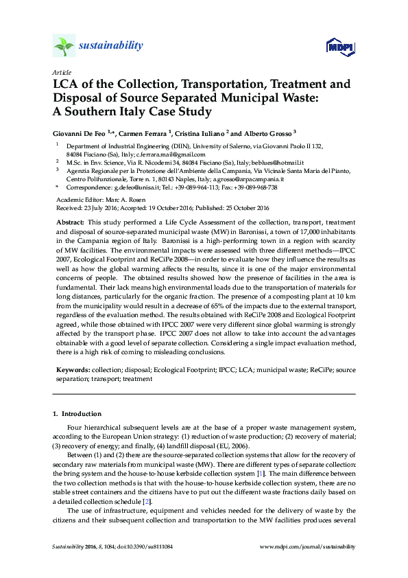 (PDF) LCA of the Collection, Transportation, Treatment and Disposal of ...