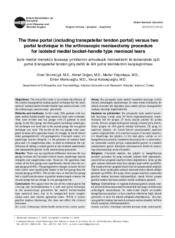 (PDF) The three portal (including transpatellar tendon portal) versus ...