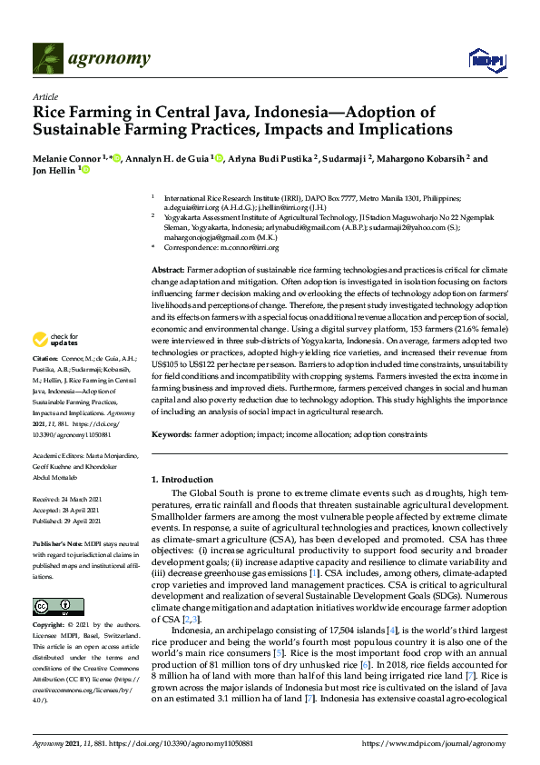 (PDF) Rice Farming in Central Java, Indonesia—Adoption of Sustainable ...