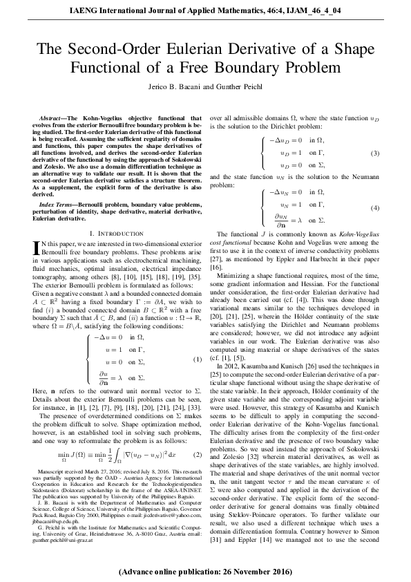 (PDF) The Second-Order Eulerian Derivative of a Shape Functional of a ...