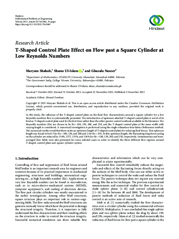 (PDF) T-Shaped Control Plate Effect on Flow past a Square Cylinder at ...