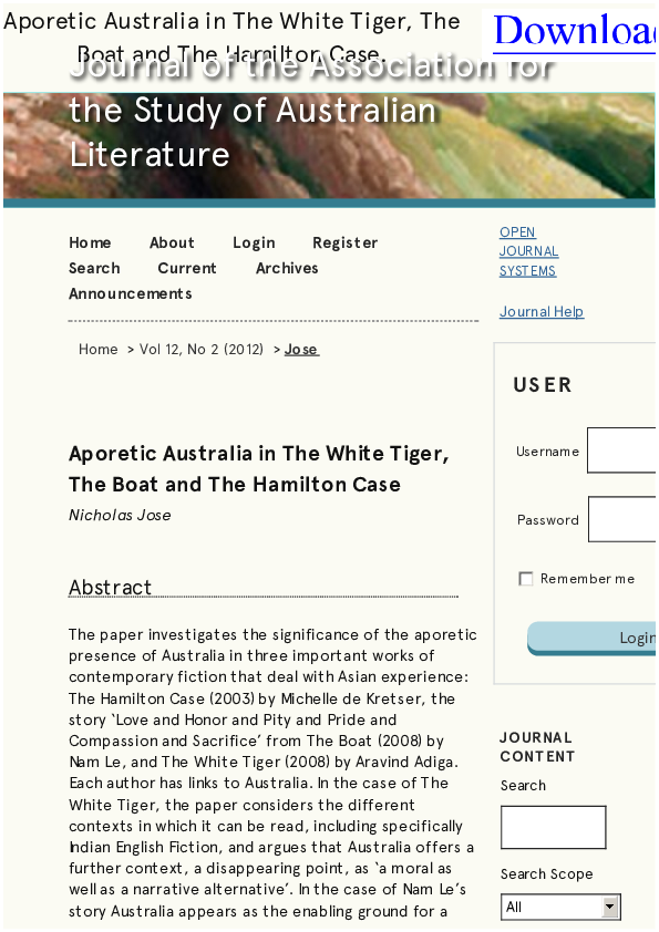 (PDF) Aporetic Australia in The White Tiger, The Boat and The Hamilton Case