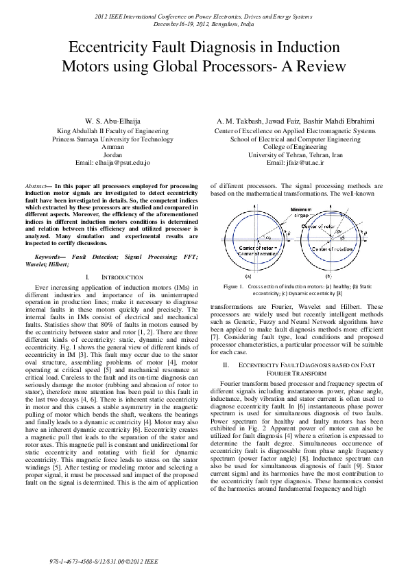 Pdf Eccentricity Fault Diagnosis In Induction Motors Using Global