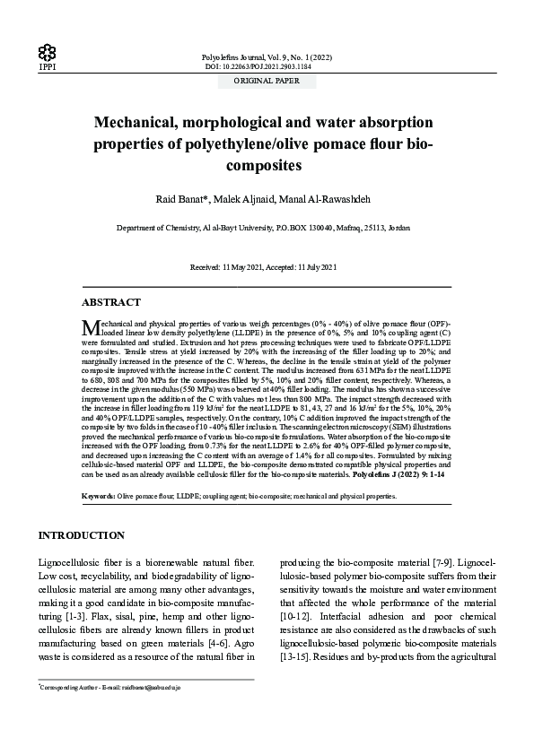 (PDF) Mechanical, morphological and water absorption properties of ...