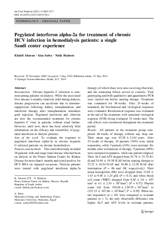 (PDF) Pegylated interferon alpha-2a for treatment of chronic HCV ...