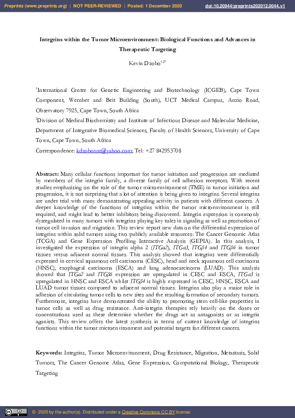 (PDF) Integrins Within the Tumor Microenvironment: Biological Functions ...