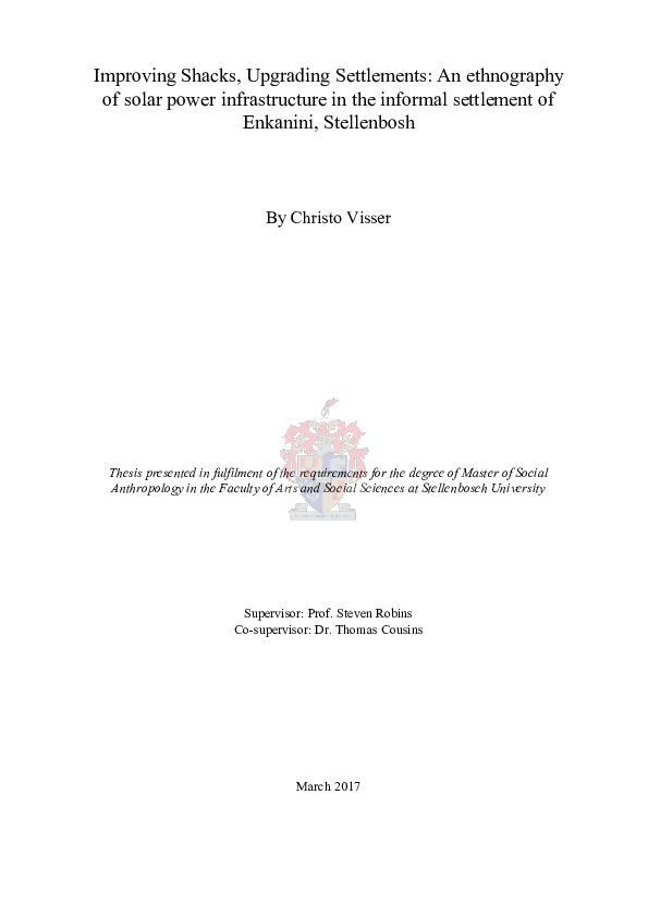 (PDF) Improving shacks, upgrading settlements: An ethnography of solar ...
