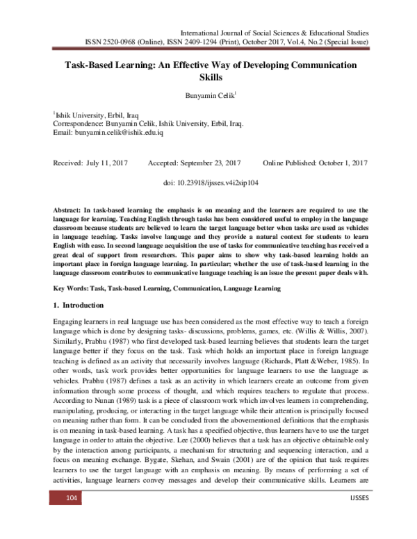 (PDF) Task-Based Learning Enhances Communication Skills