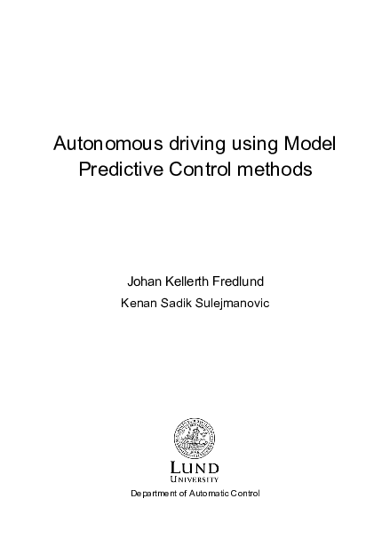 Pdf Autonomous Driving Using Model Predictive Control Methods