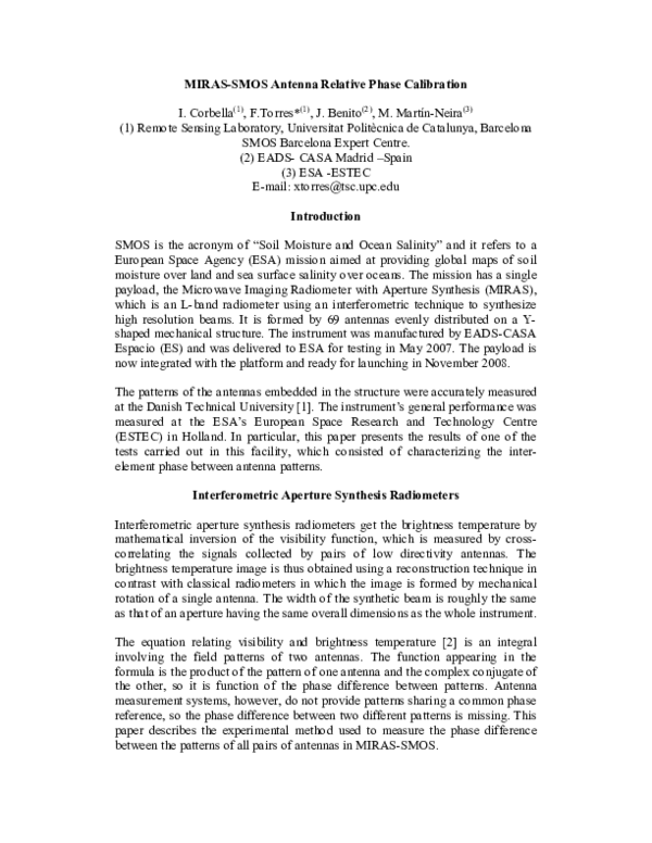 (PDF) MIRAS-SMOS antenna relative phase calibration
