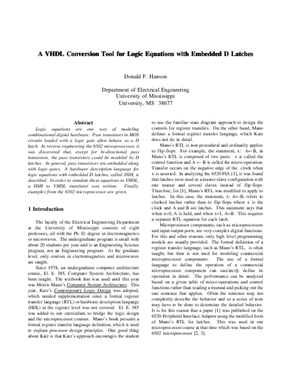 (PDF) A VHDL conversion tool for logic equations with embedded D latches
