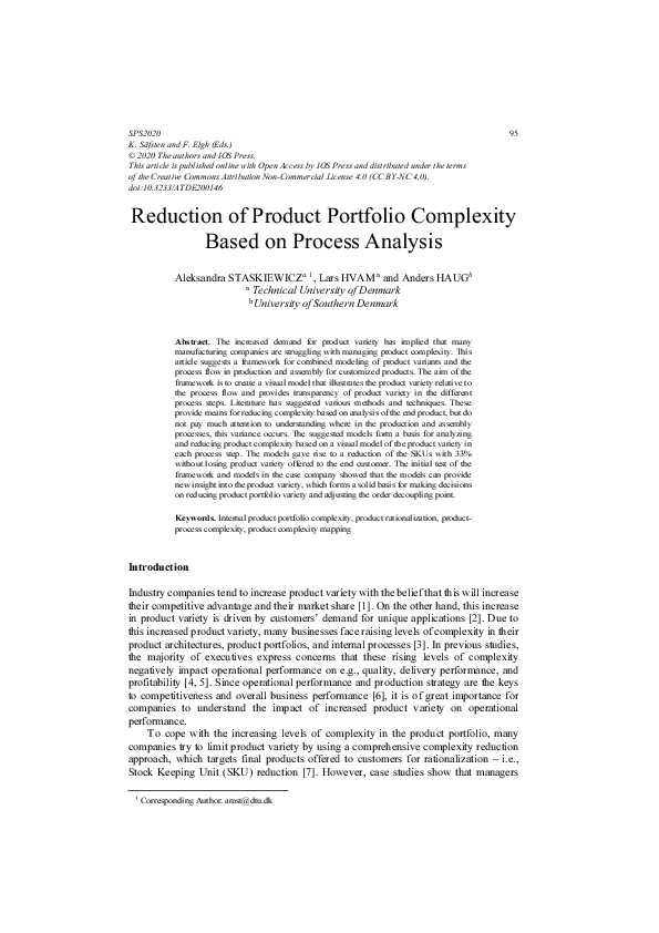 (PDF) Reduction of Product Portfolio Complexity Based on Process Analysis