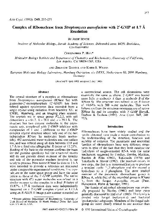 (PDF) Complex of ribonuclease from Streptomyces aureofaciens with 2 ...