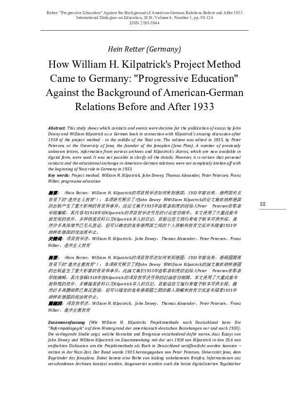 (PDF) How William H. Kilpatrick’s Project Method Came to Germany ...