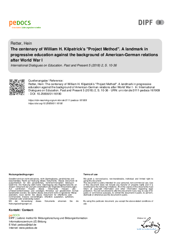 (PDF) The Centenary of William H. Kilpatrick’s “Project Method“: A ...