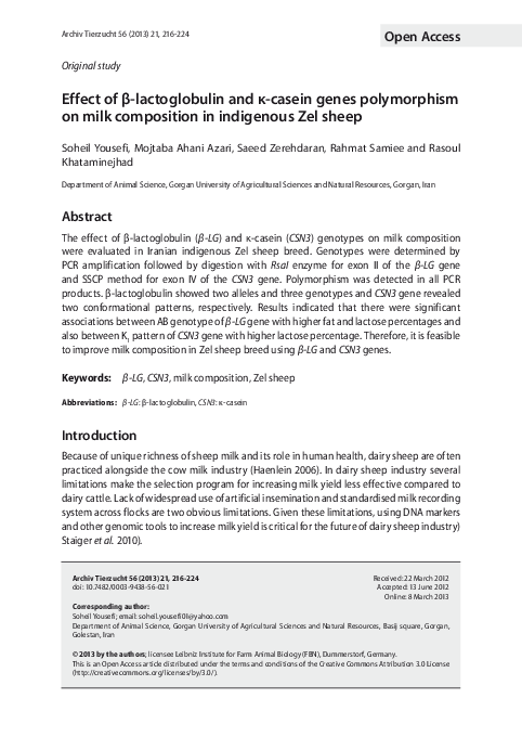 (PDF) Effect of β-lactoglobulin and κ-casein genes polymorphism on milk ...