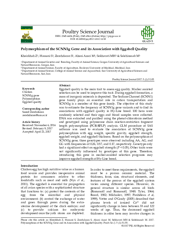 (PDF) Polymorphism of the SCNN1g Gene and its Association with Eggshell ...