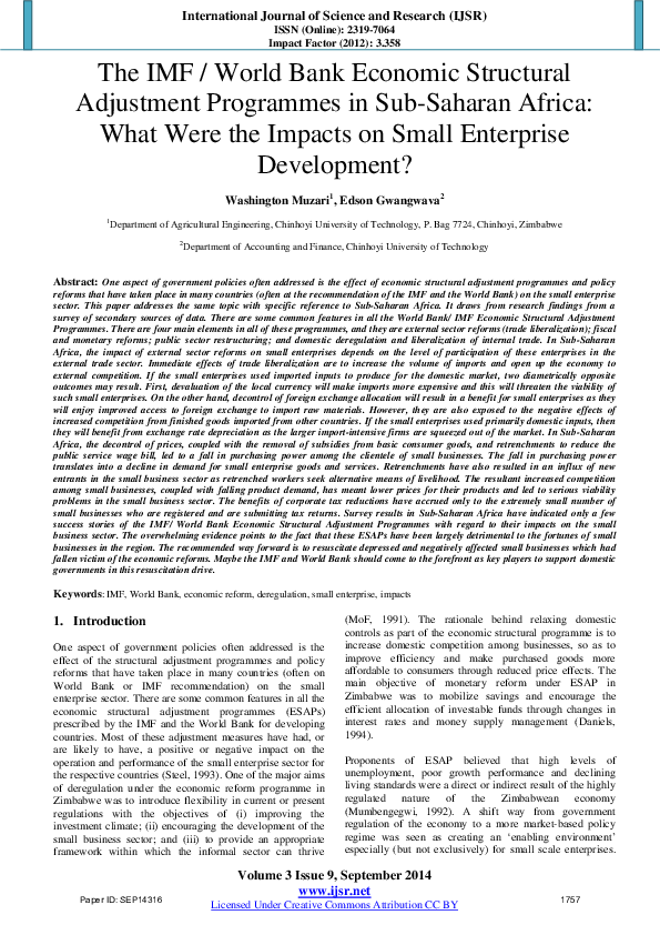 (PDF) The IMF / World Bank Economic Structural Adjustment Programmes in ...