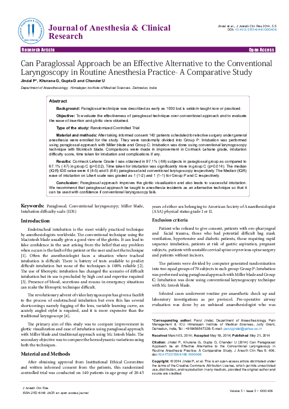 (PDF) Can Paraglossal Approach be an Effective Alternative to the ...