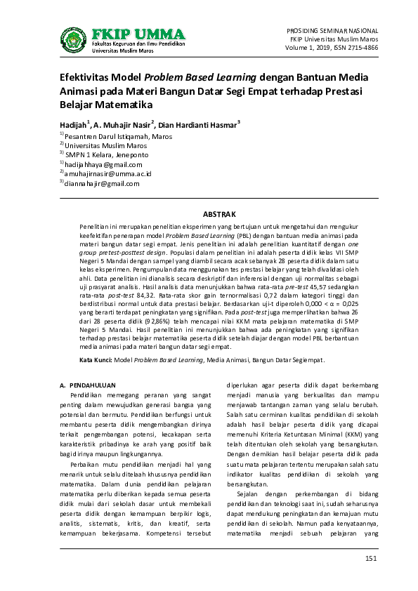(PDF) Efektivitas Model Problem Based Learning dengan Bantuan Media ...