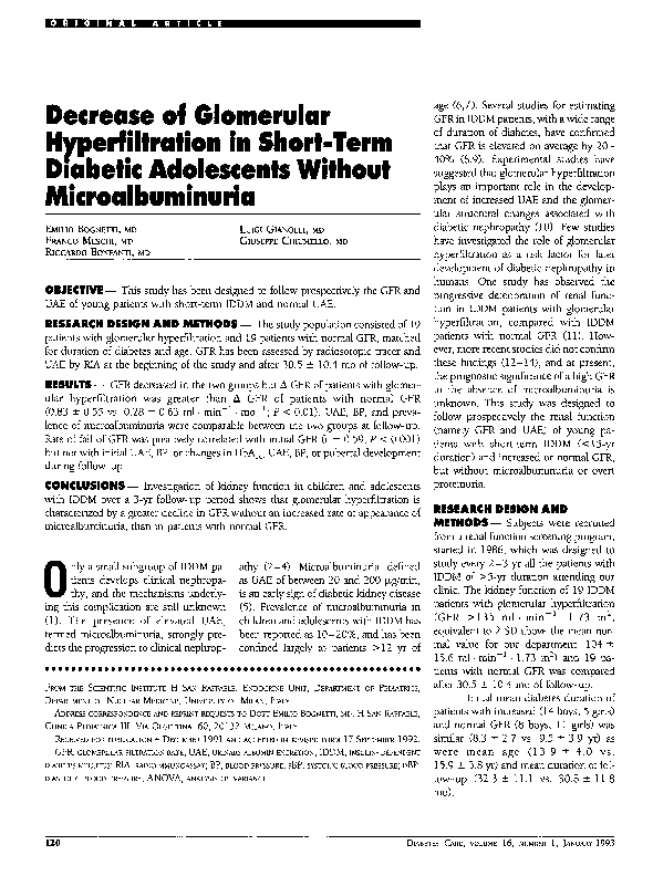 (PDF) Glomerular Hyperfiltration in Diabetic Youth