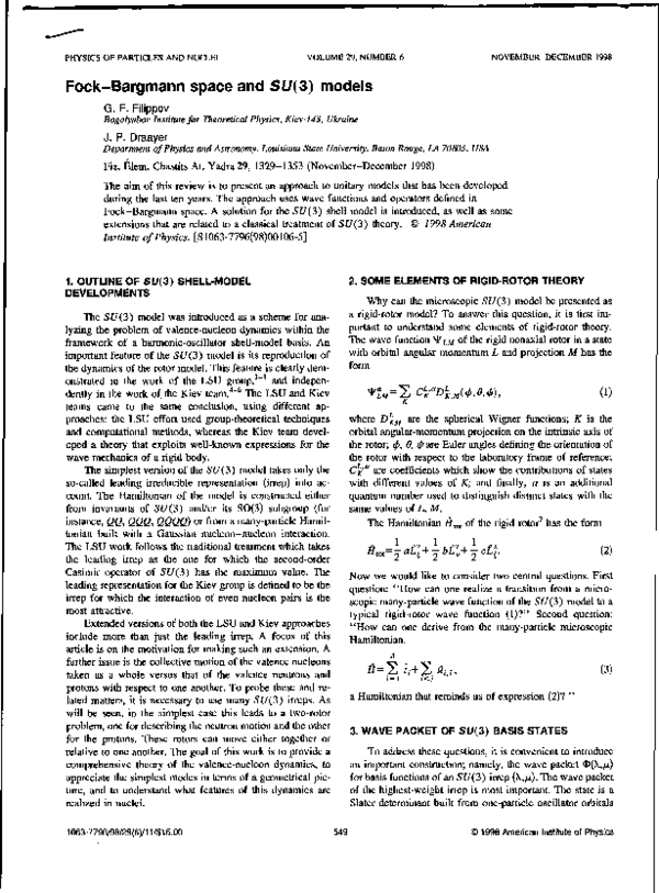 (PDF) Fock–Bargmann space and SU(3) models