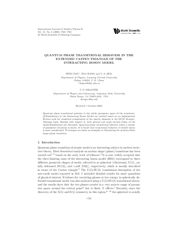 (PDF) Quantum Phase Transitional Behavior in the Extended Casten Triangle of the Interacting ...