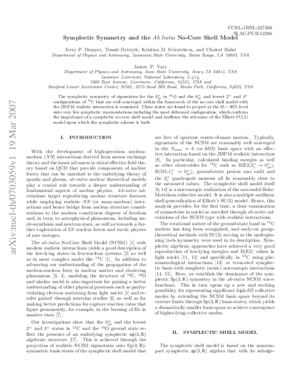 (PDF) Symplectic symmetry and the ab initio no-core shell model