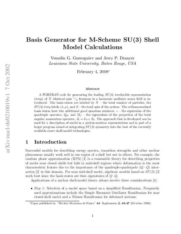 (PDF) Basis Generator for M-Scheme SU(3) Shell Model Calculations