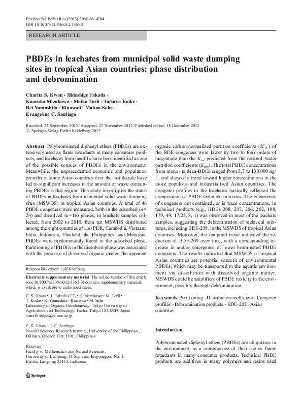 (PDF) PBDEs in leachates from municipal solid waste dumping sites in ...