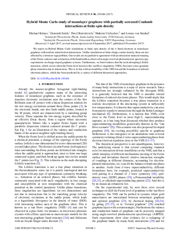 (PDF) Hybrid Monte Carlo study of monolayer graphene with partially ...