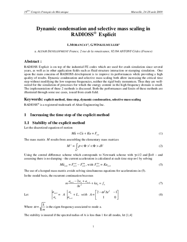 (PDF) Dynamic condensation and selective mass scaling in RADIOSS Explicit